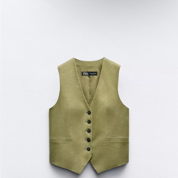 Zara | Tops | Zara Khaki Green Linen Blend Buttoned Vest | Poshmark